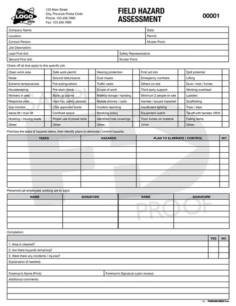 Field Hazard Assessment HA1 Form Template Forms Direct