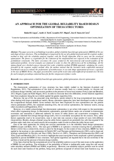 pdf an approach for the global reliability based design optimization of truss structures