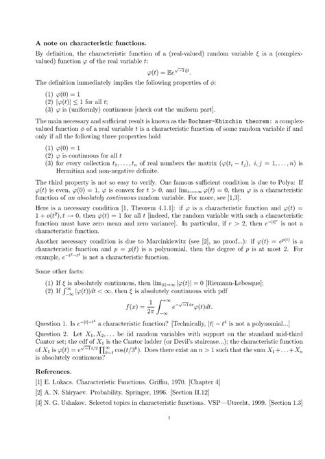 characteristic function a note on characteristic functions by definition the characteristic