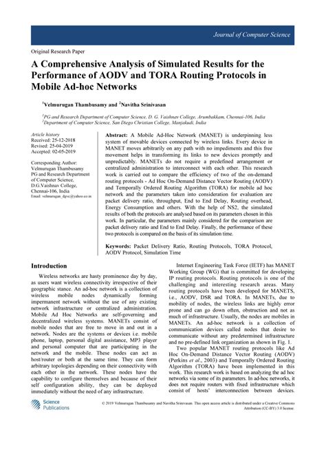 pdf a comprehensive analysis of simulated results for the performance of aodv and tora routing