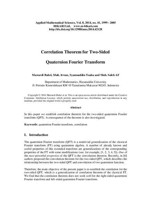 pdf correlation theorem for two sided quaternion fourier transform syamsuddin toaha