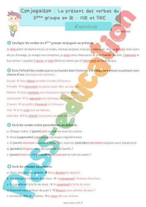 Le Pr Sent Des Verbes Du Me Groupe En Ir Oir Et Dre Exercices De