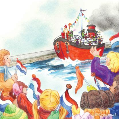 Nostalgische Illustratie Van De Stoomboot Met Sinterklaas En Zijn