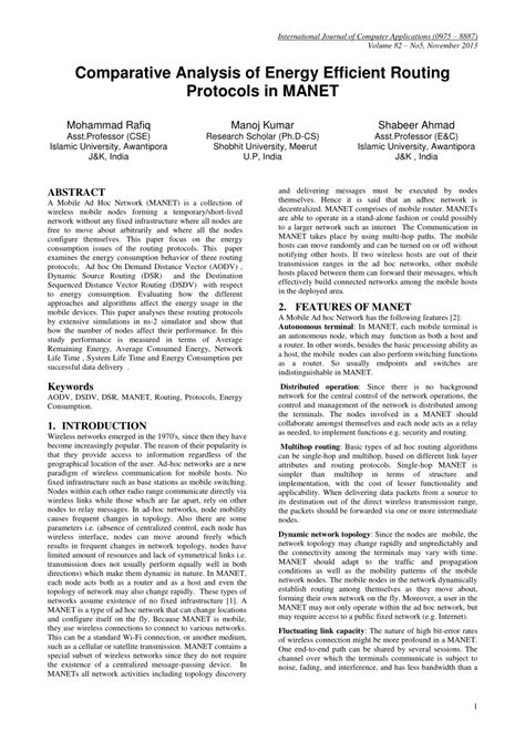 pdf comparative analysis of energy efficient routing protocols in manet