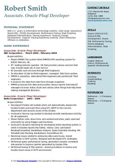 Oracle Plsql Developer Resume Samples Qwikresume