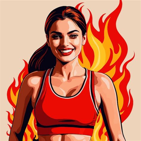 Una mujer atleta sonriente y segura en llamas Ilustración de vector de