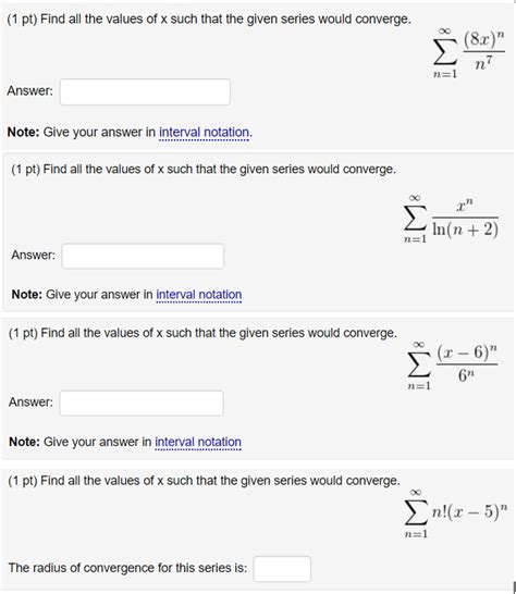 solved find all the values of x such that the given series
