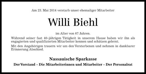 Traueranzeigen Von Willi Biehl Rz Trauer De
