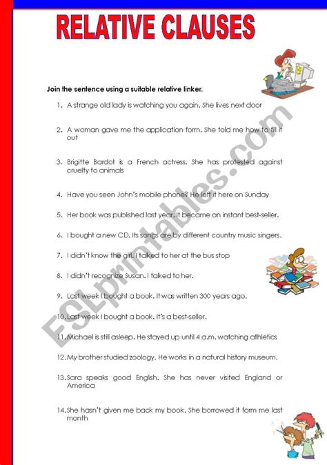 RELATIVE CLAUSES ESL Worksheet By Yola1923