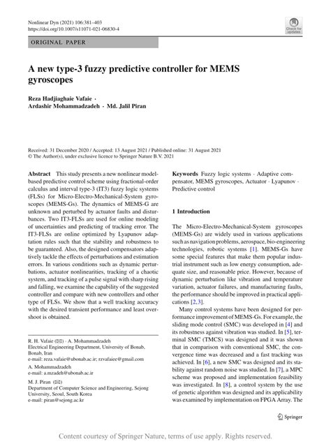 a new type 3 fuzzy predictive controller for mems gyroscopes request pdf
