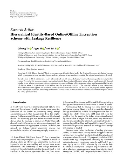 pdf hierarchical identity based online offline encryption scheme with leakage resilience