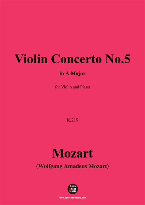 W A Mozart Violin Concerto No K For Violin And Piano Arr Osm
