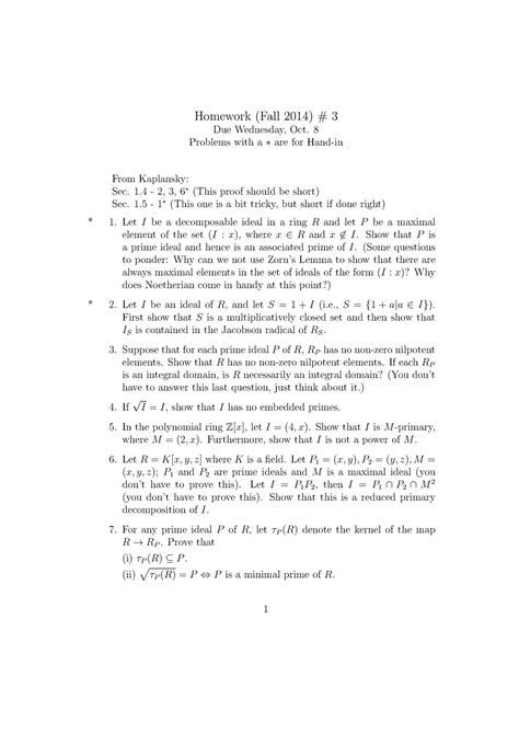 seminar assignments homework 3 questions and solutions homework fall 2014 3 due