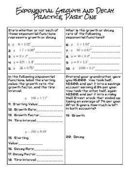 Exponential Growth And Decay Three Excellent Worksheets Tpt