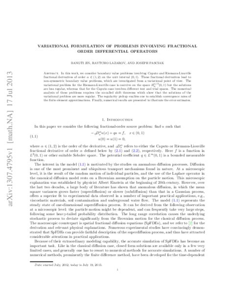 pdf variational formulation of problems involving fractional order differential operators