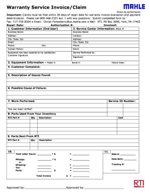 Fillable Online Warranty Service Invoice Claim Fax Email Print PdfFiller