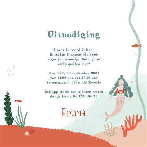Kinderfeestje Zwemfeestje Zeemeermin Onderwater Kaartje2go