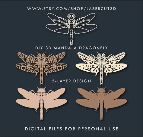 Libélula 3d Svg Capa SVG PNG DXF para corte de papel corte láser