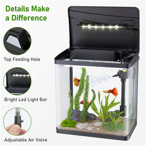 PONDON Fish Tank 3 Gallon Glass Aquarium 3 In 1 Fish Tank With Filter