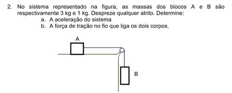 2 No sistema representado na figura as massas dos blocos A e B são