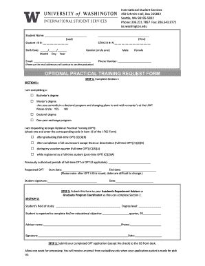 Fillable Online OPTIONAL PRACTICAL TRAINING REQUEST FORM