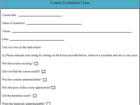 Course Evaluation Form Editable PDF Forms