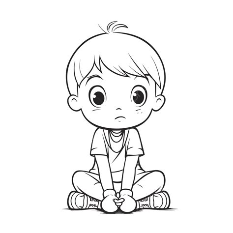 바닥에 앉아 있는 귀여운 아이 색칠 페이지 개요 스케치 드로잉 벡터 앉아있는 사람 그림 사람이 앉아 개요 앉아있는 사람
