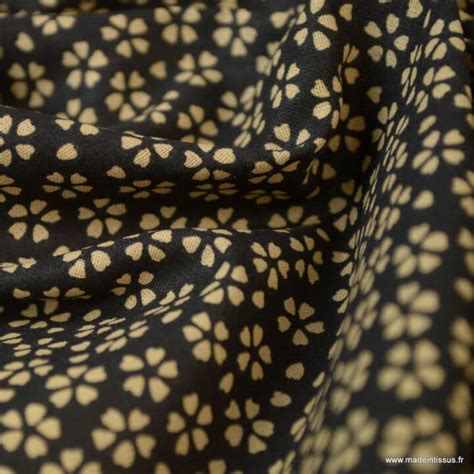 Tissu Coton Enduit Myosotis Motifs Fleurs Noir Oeko Tex