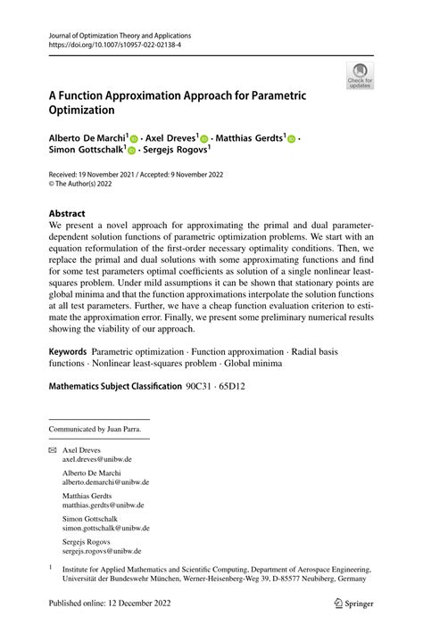 pdf a function approximation approach for parametric optimization