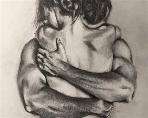 Dibujo a lápiz abrazo desnudo hombre y mujer enamorados Etsy México