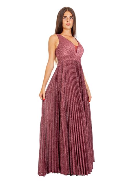 Abito Lungo Cerimonia Donna Lurex Plissé Damigelle Stile Impero