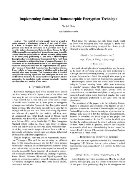 somewhat homomorphic encryption technique pdf