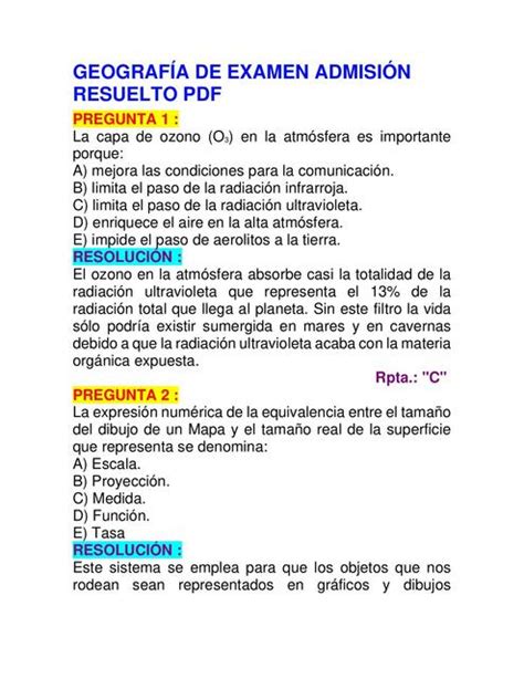 Examen De Admisión ESAN Simulacro Geografía Expertos en Exámenes uDocz