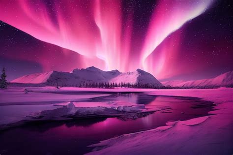 Aurores Boréales Roses Aurores Boréales Au dessus Du Paysage De Glace