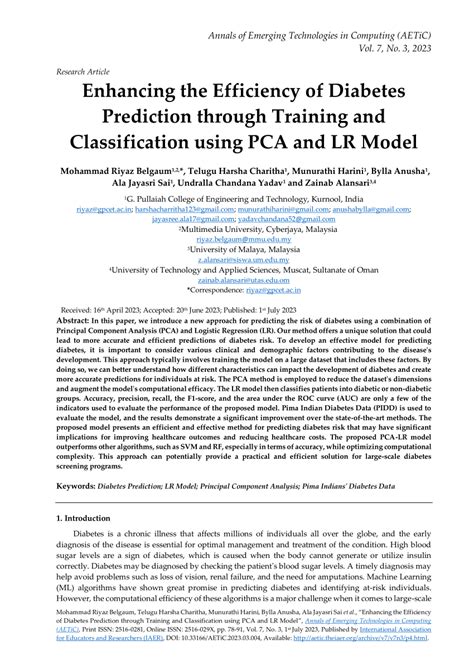 pdf enhancing the efficiency of diabetes prediction through training and classification using