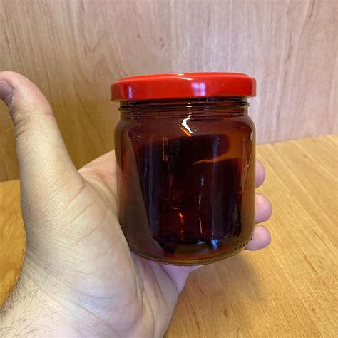 210 Cc Amber Cam Kavanoz Kirmizi Metal Kapakli 210 Ml Kahverengi Cam