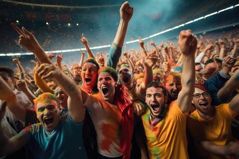 Premium AI Image Group Of Football Fans Are Cheering For Their Team