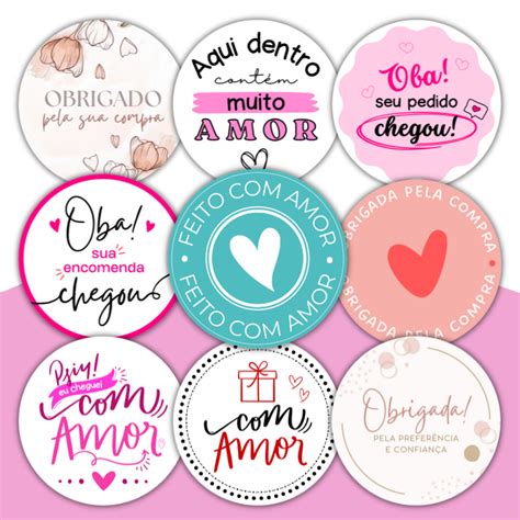 Kit 100 Adesivos Agradecimento Encomenda Cliente Feito Amor