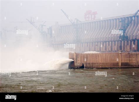 Water Pouring Through The New Three Gorges Dam On The Yangtze River In