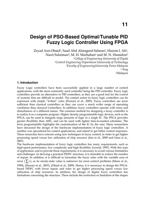 pdf design of pso based optimal tunable pid fuzzy logic controller using fpga