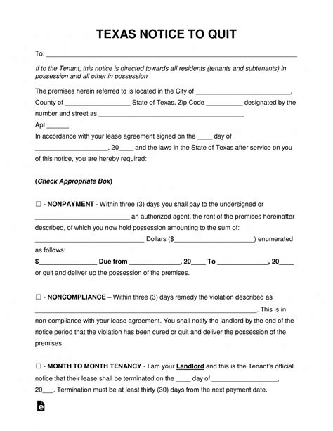 60 Day Notice To Vacate Texas Template