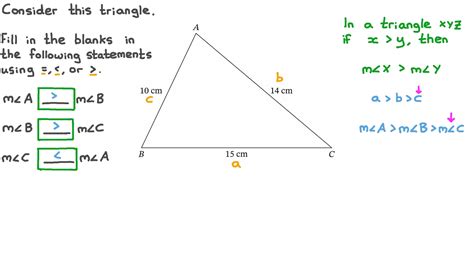 question video comparing the angle measures in a triangle using its side lengths nagwa