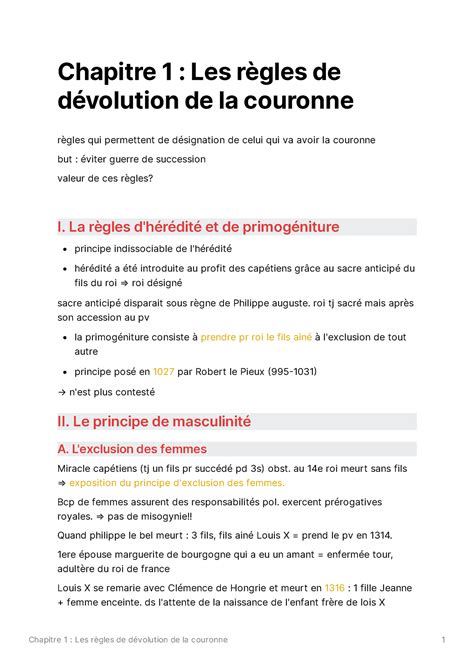 Partie 4 Chapitre 1 Les règles de la dévolution de la couronne