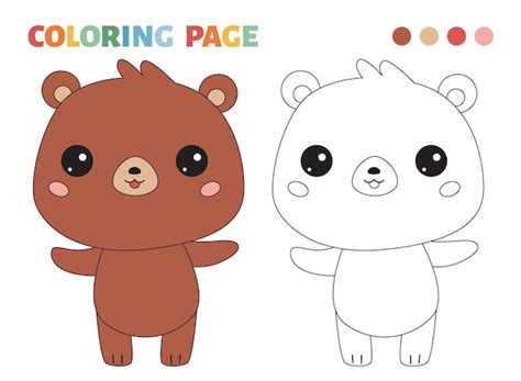 Coloriage Avec Ours Kawaii Vecteur Premium