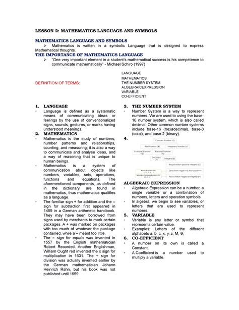 mmw mathematics in modern world lesson 2 mathematics language and symbols mathematics