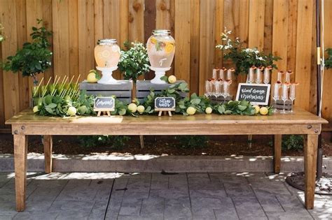 Beverage Table From A Rustic Lemon Themed Baby Shower On Kara S Party