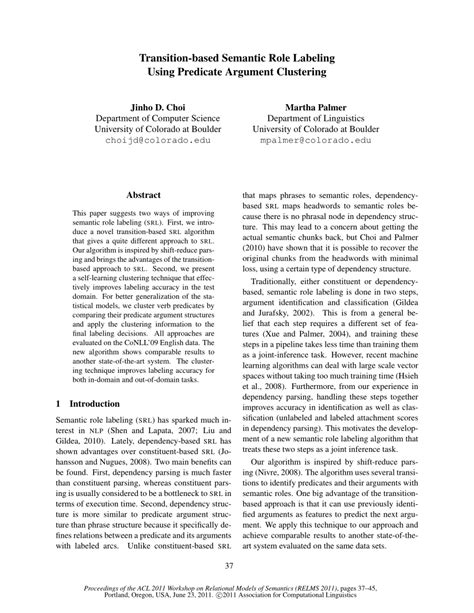 pdf transition based semantic role labeling using predicate argument clustering