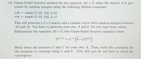 solved a gauss seidel iterative method for the equation az