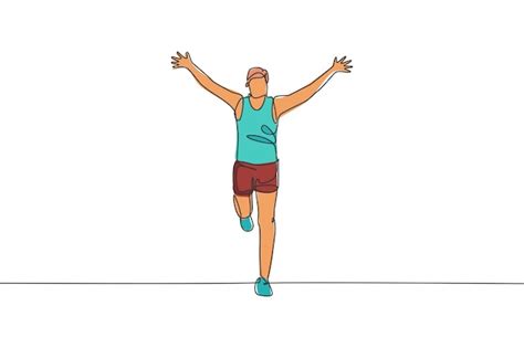 Un dibujo de línea continua de un joven atleta corredor alcanza la