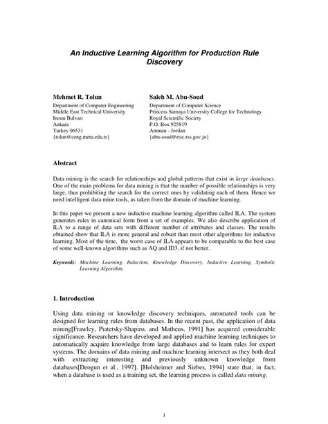 pdf an inductive learning algorithm for production rule discovery